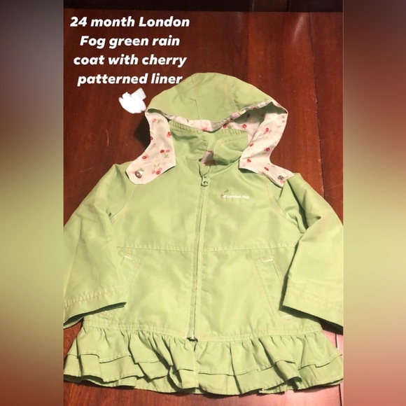 Jackets & Coats | 24 Month London Fog Green Rain Jacket With Cherry ...